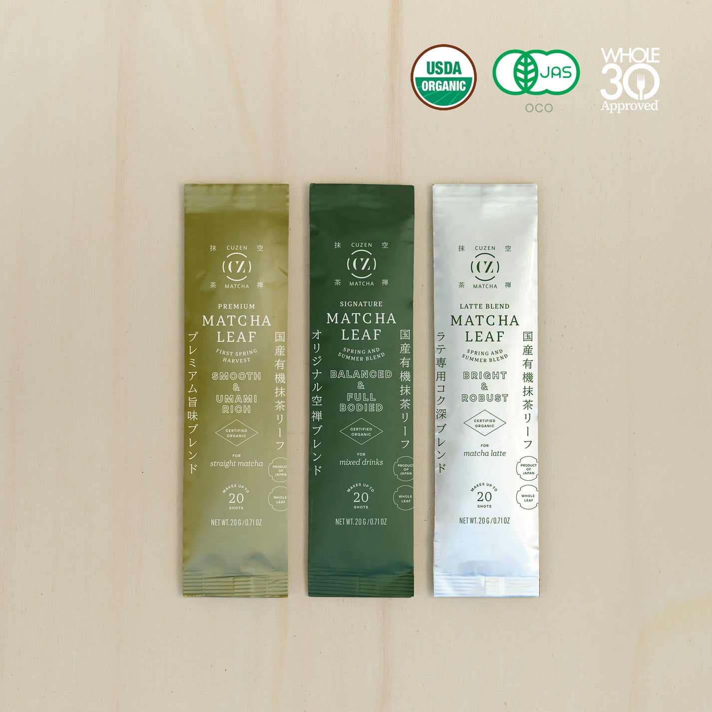 Cuzen Matcha I Organic Matcha Leaf packets